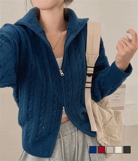 기프티박스 [무료배송] 모디 하이넥 카라 꽈배기 투웨이 니트 집업