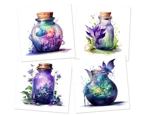 12 Pixie Potion Clipart Png Fairytale Bundle Magical Watercolor