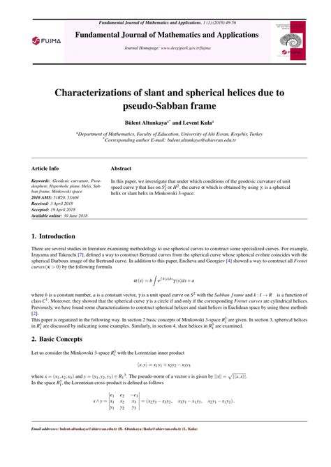 Pdf Characterizations Of Slant And Spherical Helices Due To Pseudo