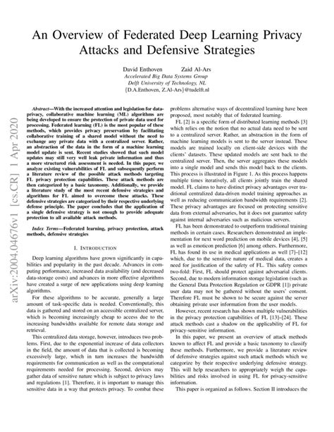 An Overview Of Federated Deep Learning Privacy Attacks And Defensive Strategies Deepai