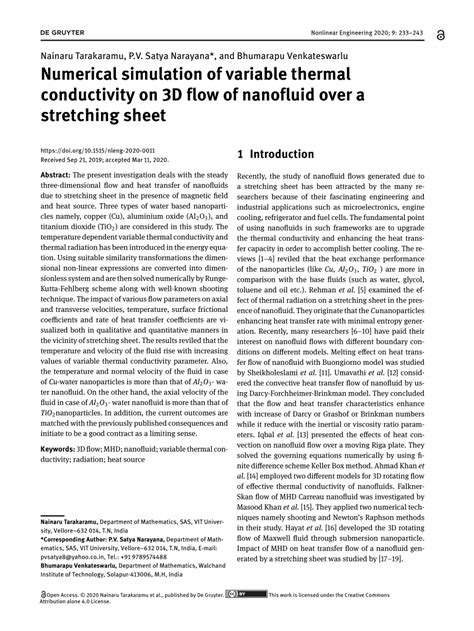 Pdf Numerical Simulation Of Variable Thermal Conductivity On 3d Flow