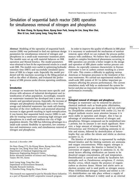 2000 simulation of sequential batch reactor sbr operation for