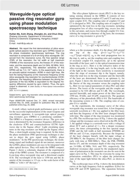 Pdf Waveguide Type Optical Passive Ring Resonator Gyro Using Phase Modulation Spectroscopy
