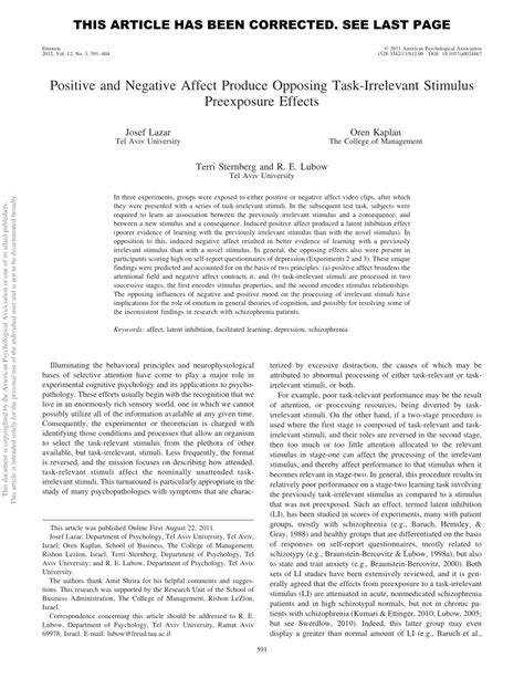 Pdf Positive And Negative Affect Produce Opposing Task Irrelevant