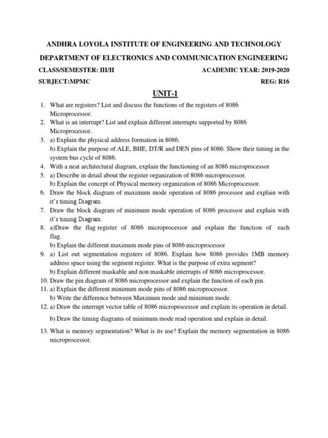 Mpmc Question Bank Units 1 3 Pdf Inputoutput Analog To Digital Converter