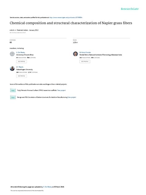 Chemical Composition And Structural Characterization Of Napier Grass Fibers Pdf Nuclear