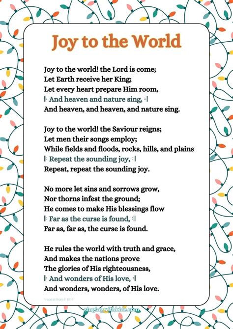 🎶 “joy To The World” Printable Lyrics Free Or Pay What You Can 🎶