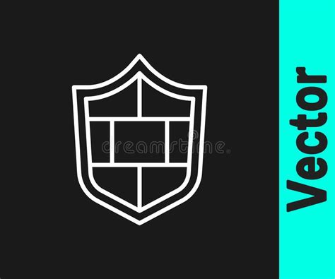 White Line Shield With Cyber Security Brick Wall Icon Isolated On Black Background Data