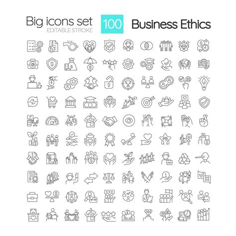 Organizational Ethics Linear Icons Set Effective Interaction Collaboration Support