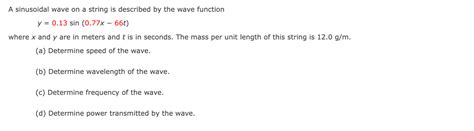 solved a sinusoidal wave on a string is described by the