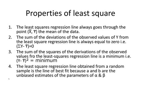 Principle Of Least Square Its Properties Regression Line And Standard