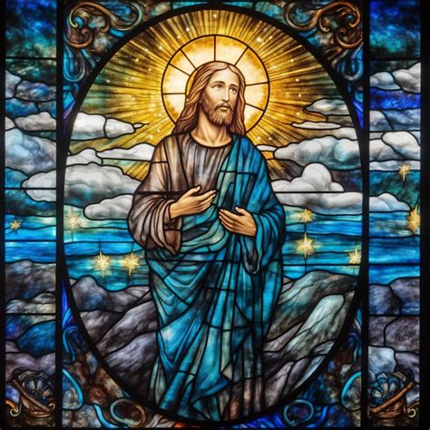 Premium Ai Image A Stained Glass Window With An Illustration Jesus