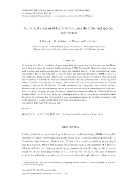 Pdf Numerical Analysis Of Lamb Waves Using The Finite And Spectral