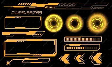 premium vector set of hud circle user interface elements design technology cyber yellow on