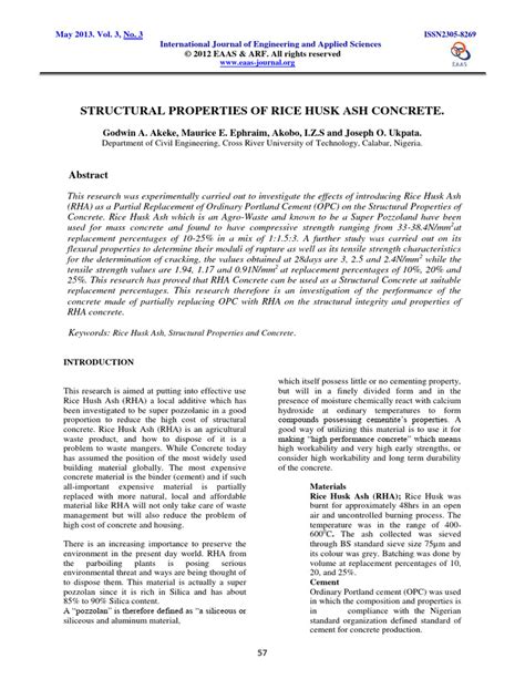 Structural Properties Of Rice Husk Ash C Pdf Concrete Cement