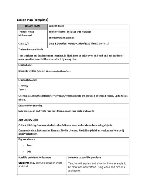 Example Of Detailed Lesson Plan In Odd And Even Numbers Sale