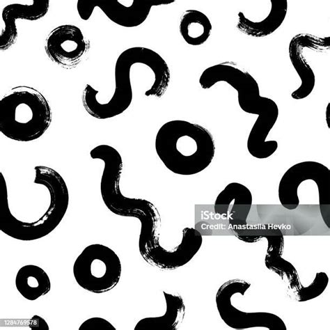 블랙 페인트 브러시 스트로크 벡터 원활한 패턴 그런지 원이 있는 손으로 그려진 곡선과 물결 모양의 선 0명에 대한 스톡 벡터 아트 및 기타 이미지 Istock