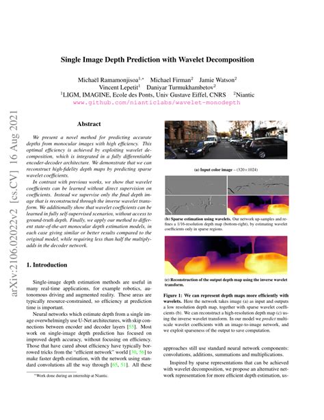Pdf Single Image Depth Prediction With Wavelet Decomposition