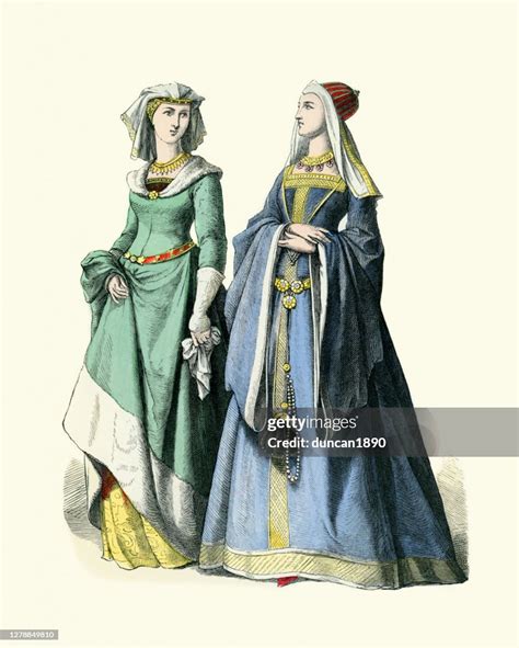Medieval Fashions Noble Women Of Germany 15th Century High Res Vector