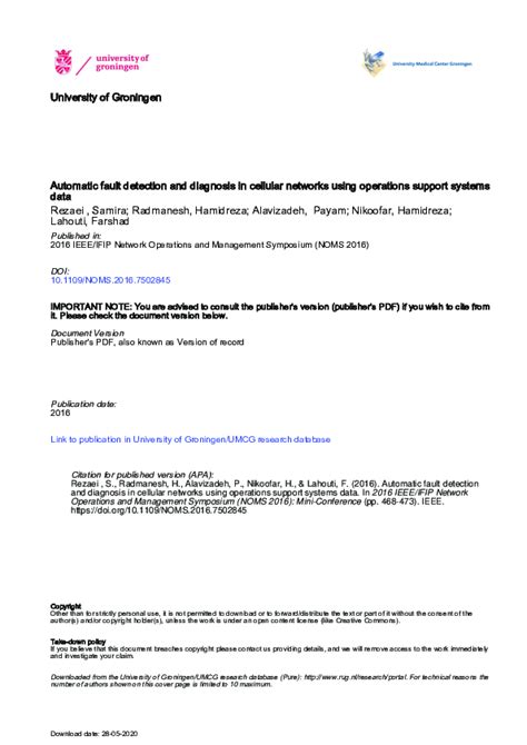 Pdf Automatic Fault Detection And Diagnosis In Cellular Networks Using Operations Support