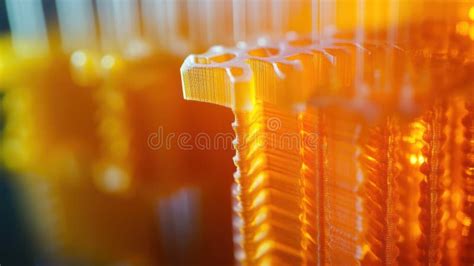 3d printer creating orange plastic components layer by layer stock