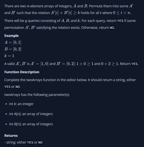 [hackerrank] week3 permuting two arrays