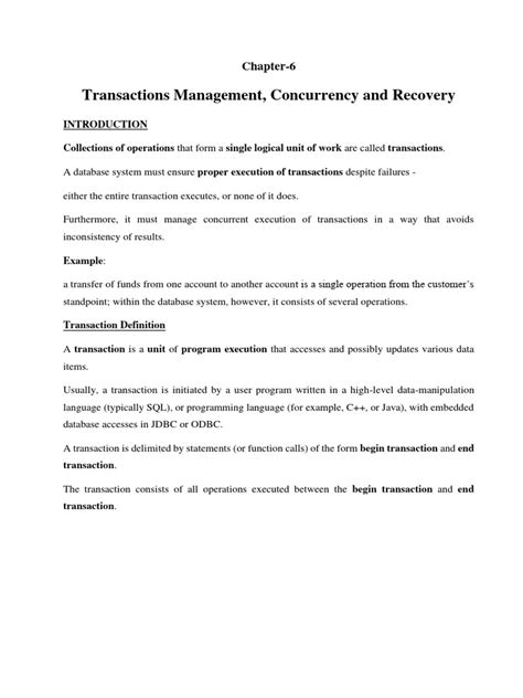 Chapter 6 Transactions Concurrency And Recovery Pdf Database Transaction Synchronization