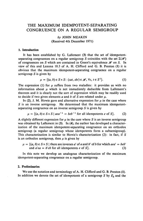 Pdf The Maximum Idempotent Separating Congruence On A Regular Semigroup