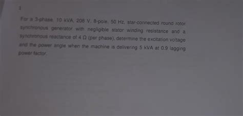 Solved For A 3 Phase 10 ﻿kva 208 ﻿v 8 Pole 50hz