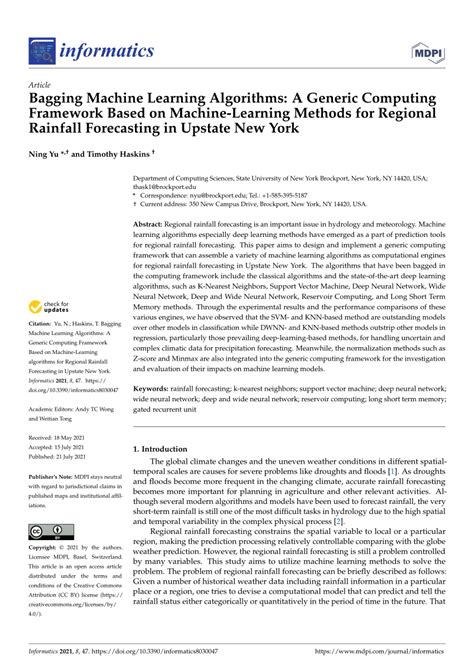 Pdf Bagging Machine Learning Algorithms A Generic Computing