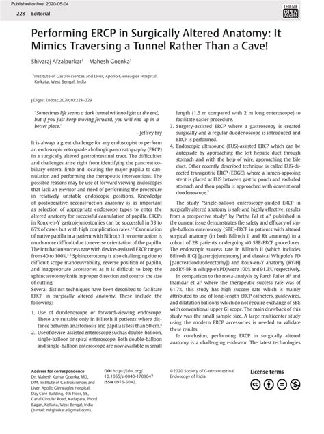 PDF Performing ERCP In Surgically Altered Anatomy It Mimics Traversing A Tunnel Rather Than A