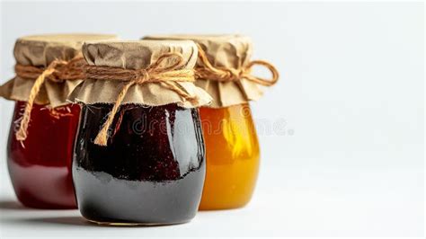 Three Jars Filled With Assorted Fruit Jams Stock Illustration Illustration Of Package Rustic