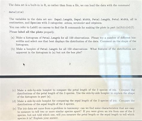 Solved The Data Set Is A Built In In R So Rather Than From