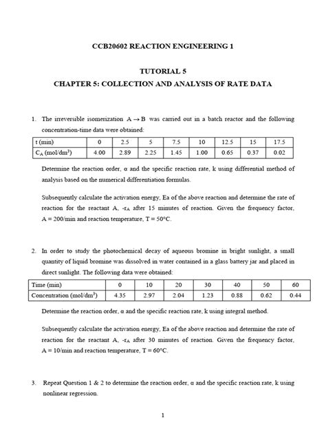 Tutorial 5 Reaction Engineering Pdf