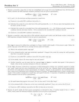 Problem Set Solution Problem Set Econ B Spring Xinwei