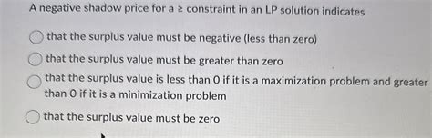 Solved A Negative Shadow Price For A≥ ﻿constraint In An Lp