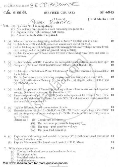 Power Electronic And Drives 2009 2010 Be Electronics Engineering Semester 7 Be Fourth Year Old