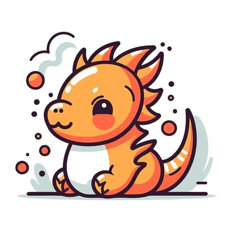 플래트 만화 스타일의 귀여운 작은 아기 드래곤 ⁇ 터 일러스트레이션 프리미엄 벡터
