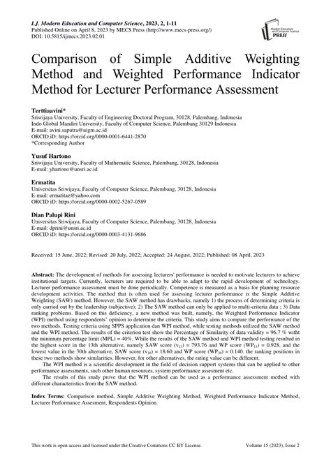 Pdf Comparison Of Simple Additive Weighting Method And Weighted