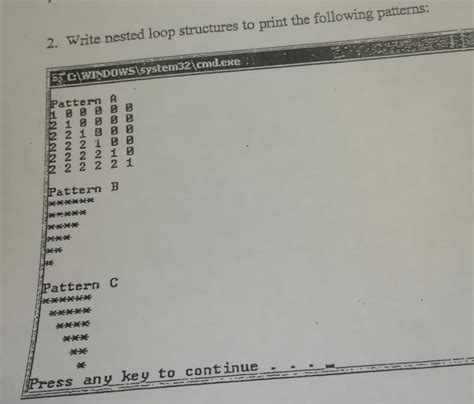 Solved 2 Write Nested Loop Structures To Print The Chegg Com