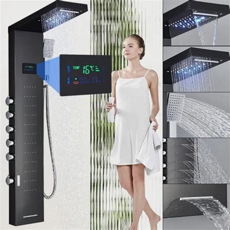 Shower Panel Stainless Steel Black Led Shower Set Shower Column Rain