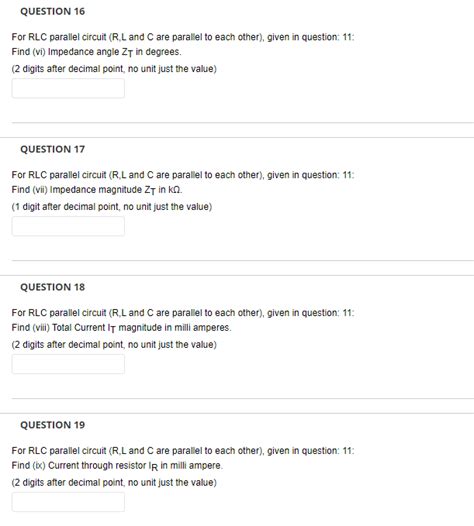 Solved Info For RLC Parallel Circuit R L And C Are Chegg Com