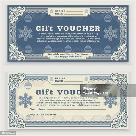 꽃 테두리 눈송이와 크리스마스 공 크리스마스 빈티지 바우처 템플릿 기프트 쿠폰 가격에 대한 스톡 벡터 아트 및 기타 이미지 가격 고전 양식 광고 Istock