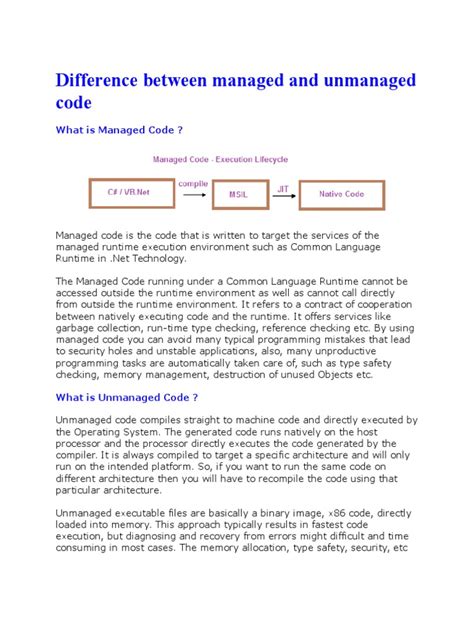 difference between managed and unmanaged code pdf runtime system
