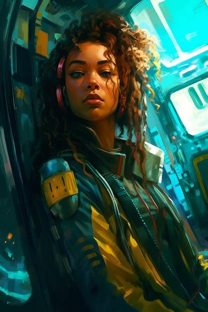 Premium Ai Image A Woman With Curly Hair Stands In Front Of A Sign