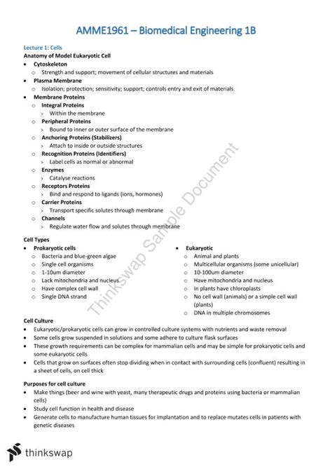 Full Notes For Biomed Engineering 1b Amme1961 Biomedical