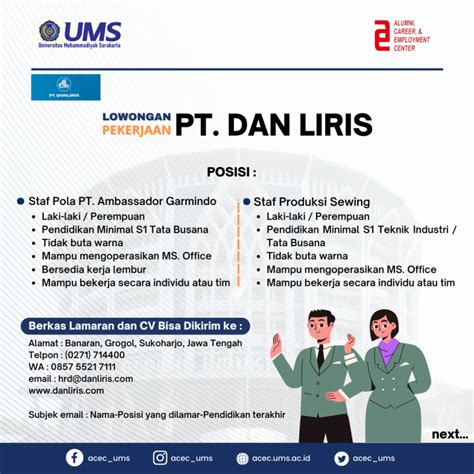 Pt Dan Liris Open Recruitment Alumny Career Employment Center University Muhammadiyah Surakarta