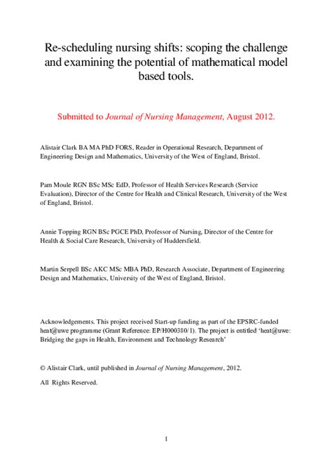 pdf rescheduling nursing shifts scoping the challenge and examining