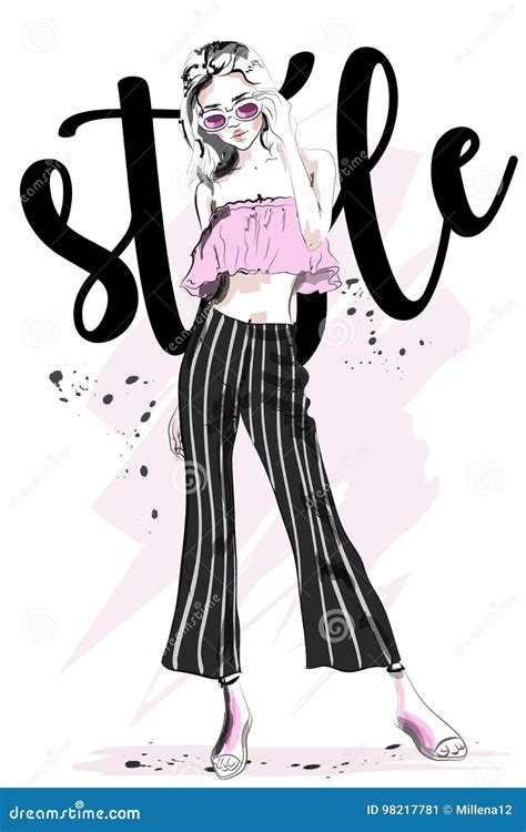 Fashion Beautiful Woman With Stylish Background Stock Vector