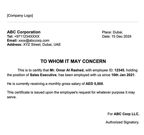 Salary Increment Letter Format Uae Company Letter